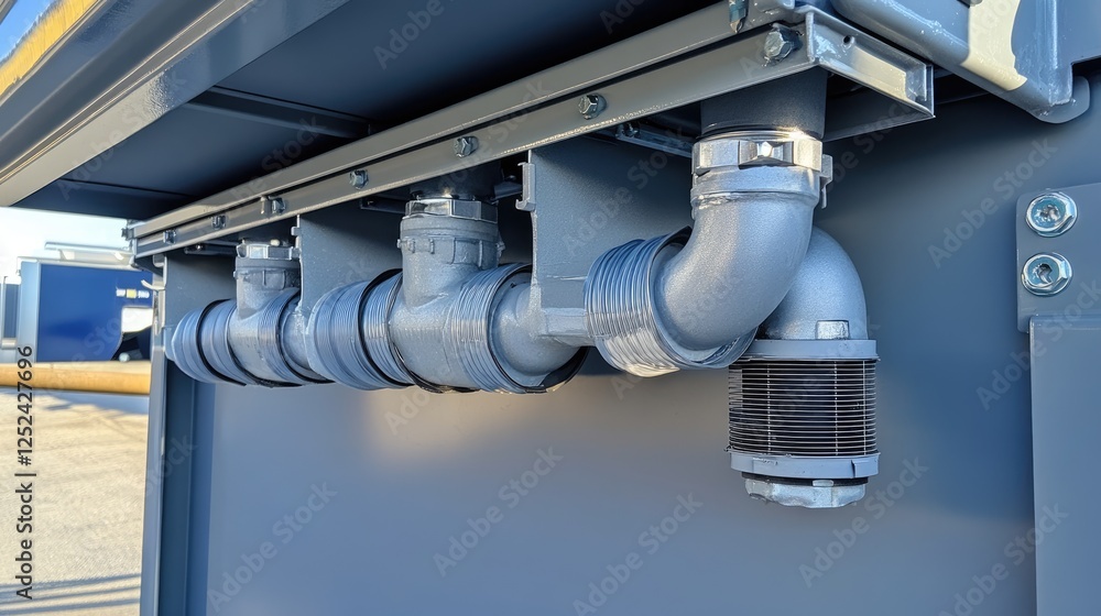 Outdoor AC compressor unit with condensation drain hose positioned for ...