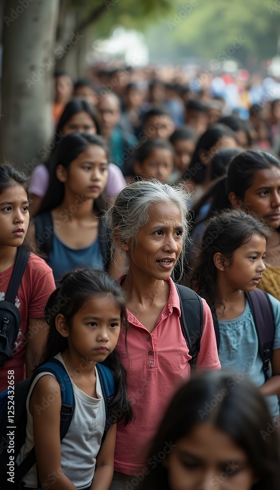 people older waiting line ng many young elderly people waiting line ...