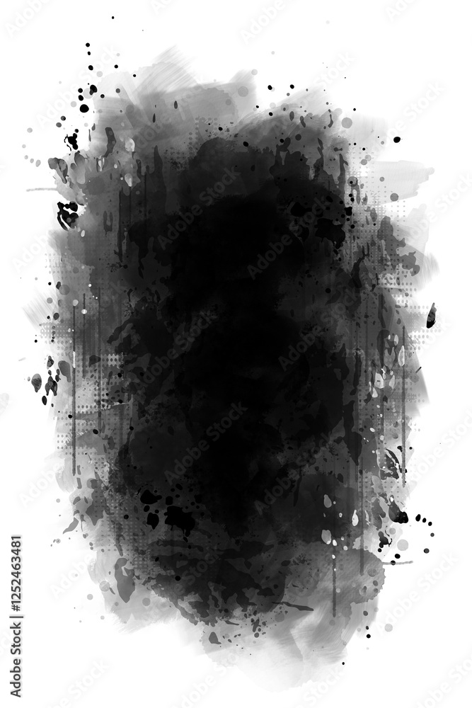 Black graffiti spray paint frames, ink splatters, and drips create a ...