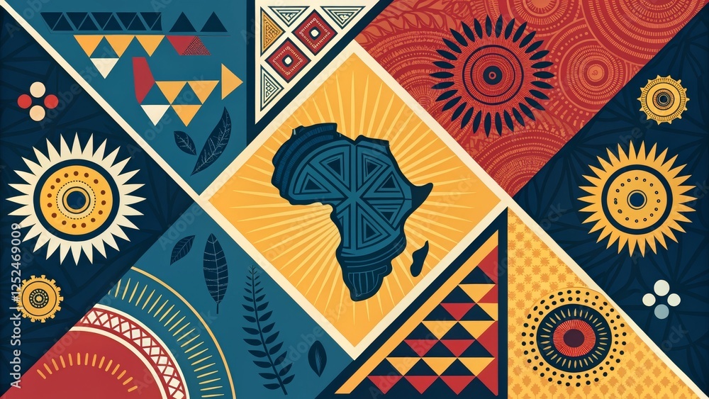 African Tribal Geometric Collage Map of Africa in Bold Patterns ...