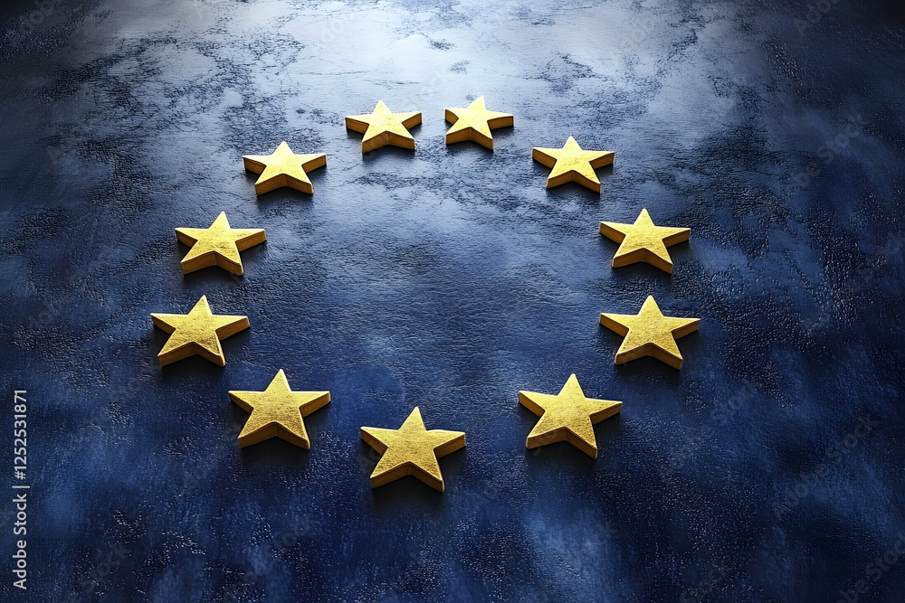 Golden stars in a circle representing the European Union symbol, unity ...