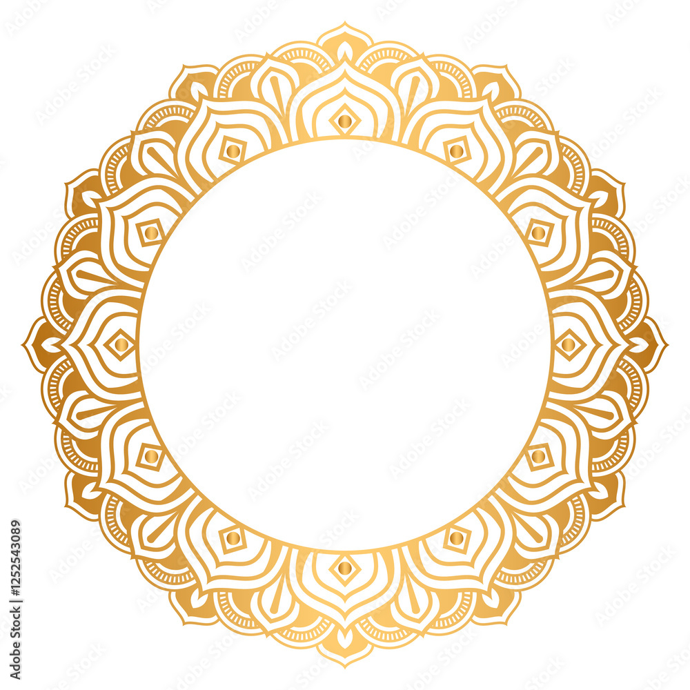 Indian flower mandala art with luxury golden circle frame transparent ...
