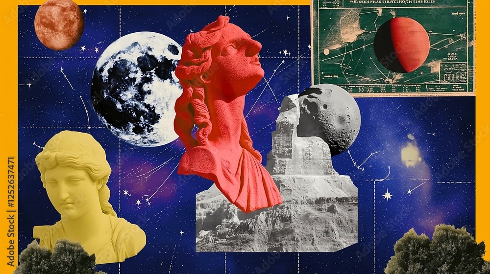 Vibrant poster features vintage astronomy charts, constellations, and ...