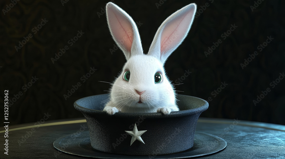 Ilustración de Stock Rabbit ears stick out magician top hat, black ...