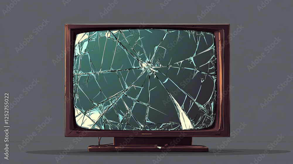 Broken tv set isolated on transparent background. Flat television with ...
