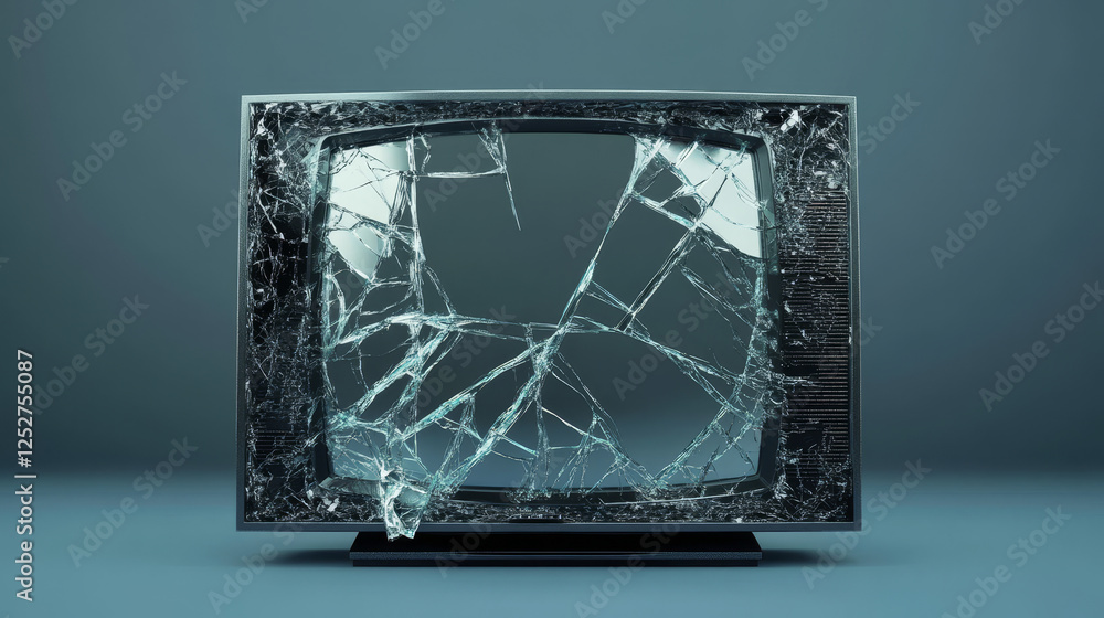 Broken tv set isolated on transparent background. Flat television with ...