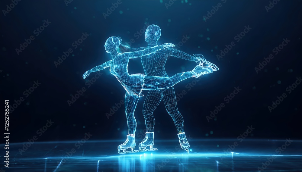 Creative wireframe representation of a pair figure skating performance ...