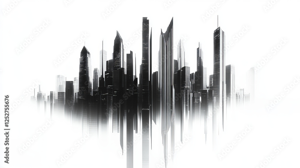 Future city, futuristic buildings with glass facade and unusual shapes ...