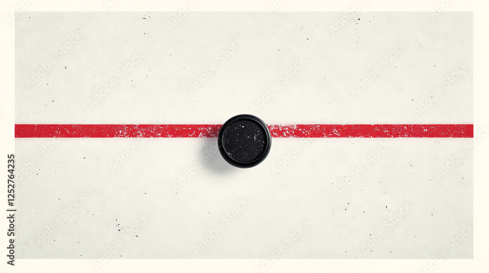 Hockey game banner with puck and red lines on ice rink. Vector poster ...