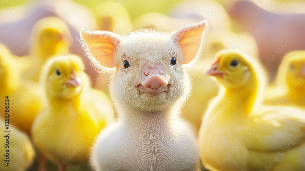 Cute farm animals collection - goose, chicken and pig. Cartoon vector ...