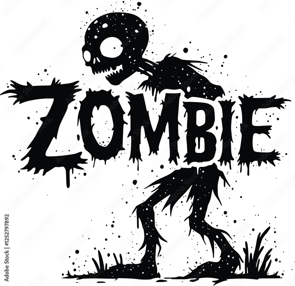 Zombie silhouette text with eerie details, spooky halloween style ...