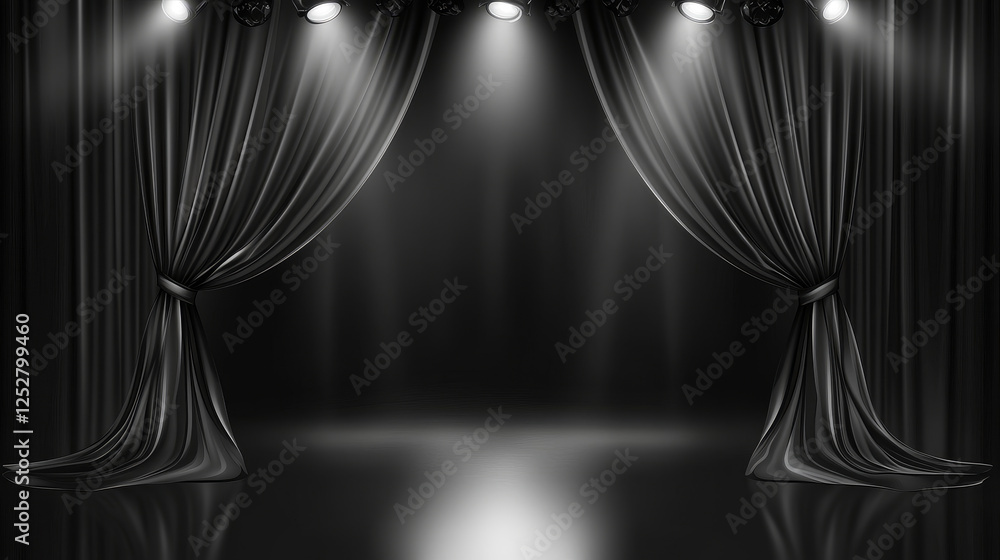 Black curtain with light spot on stage. Vector realistic illustration ...