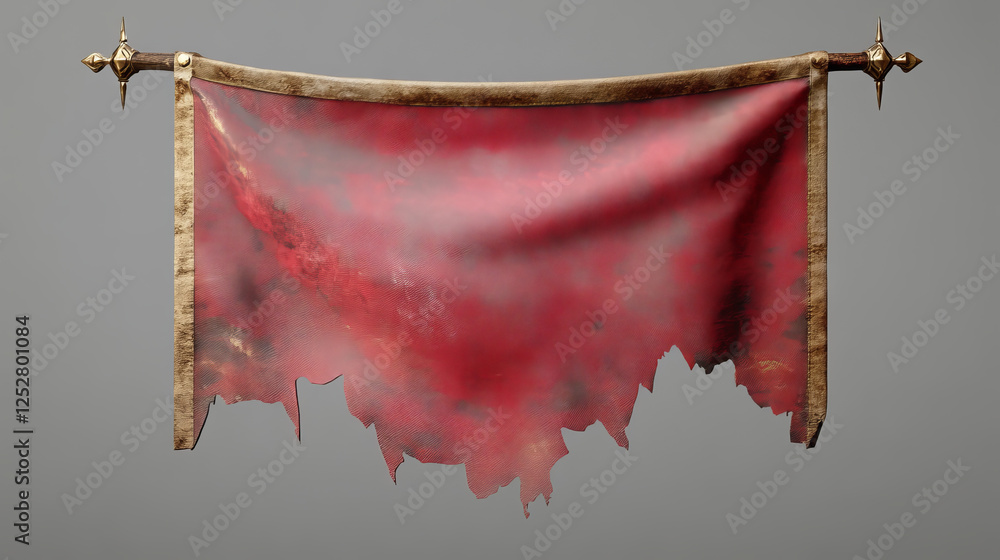 Blank vertical medieval flag mockup game design. Isolated 3d red ...