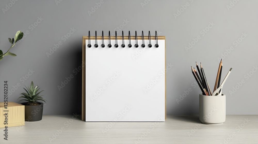 Calendar mockup with blank pages and spiral. Desktop horizontal paper ...