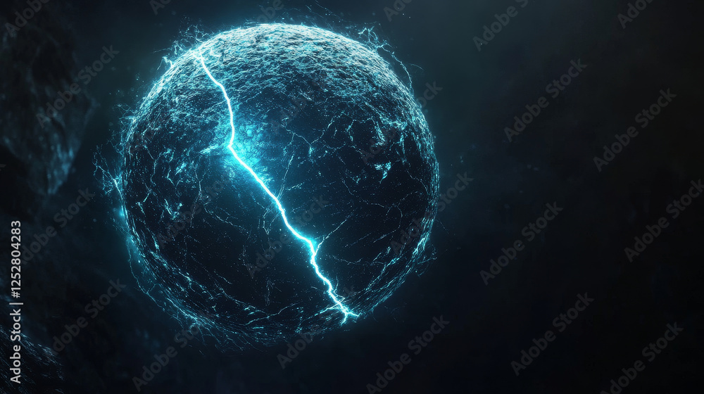 Electric ball and lightning strike, impact place, plasma sphere or ...