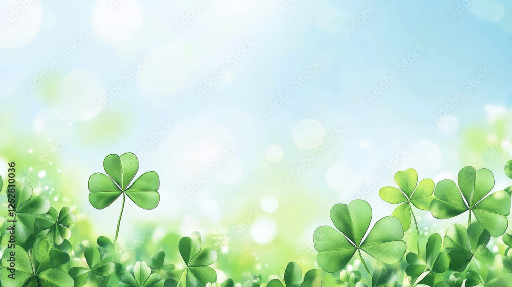 3d realistic clover background with four leaf. Lucky St Patrick day ...