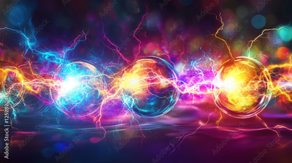Electric lightning balls, energy burst effect with light bolt. Abstract ...