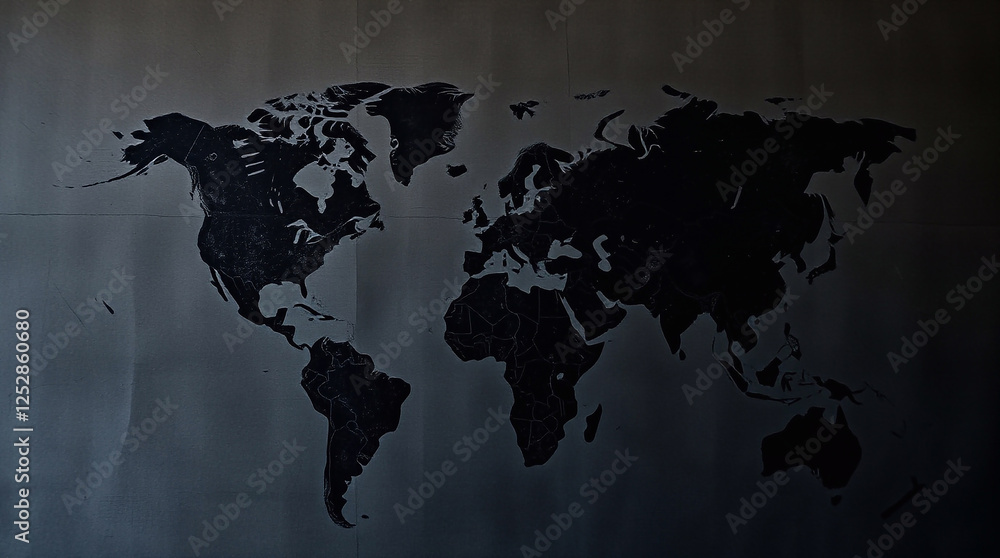 Unusual, original fine art photograph of an intense jet-black World Map ...