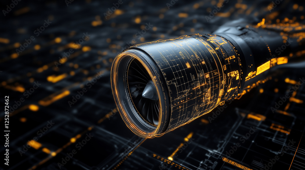 A concept art of a next-gen aircraft engine with smart data overlays ...