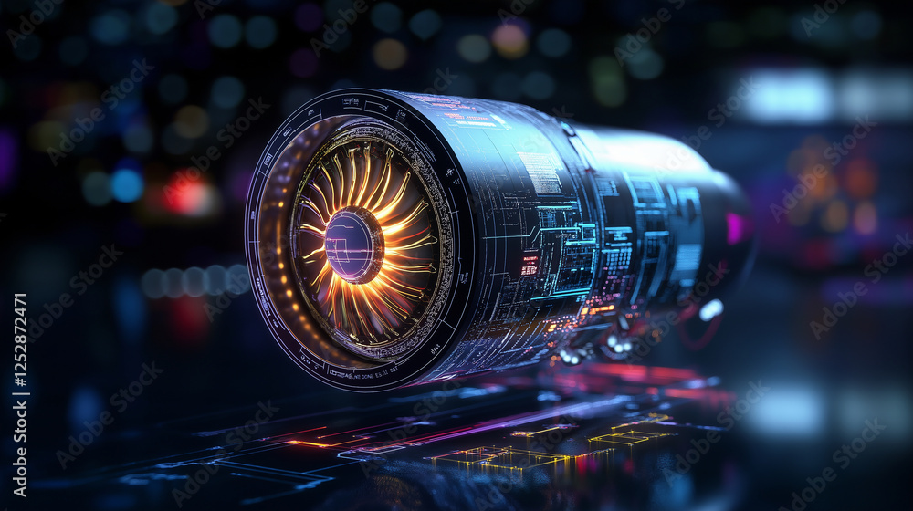 A concept art of a next-gen aircraft engine with smart data overlays ...