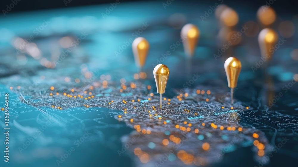 World Map Pin Location Digital world map with interactive pins ...