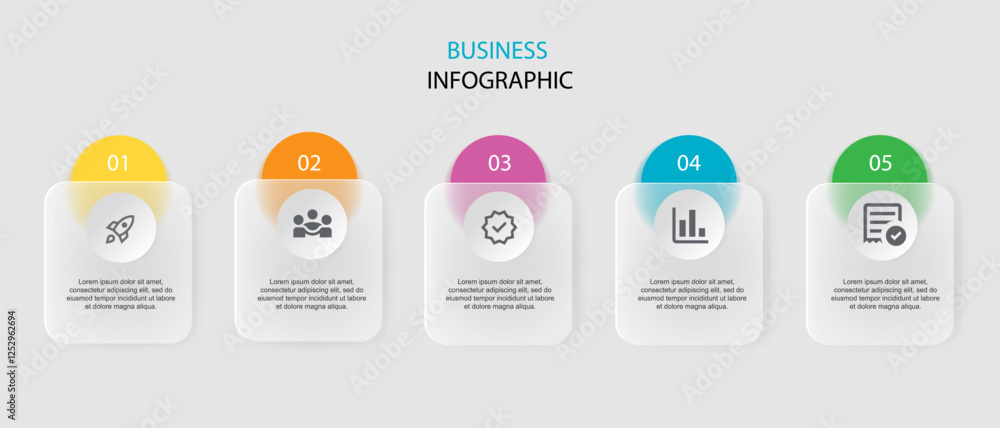 Design template for vector infographic labels with icons and 5 options ...