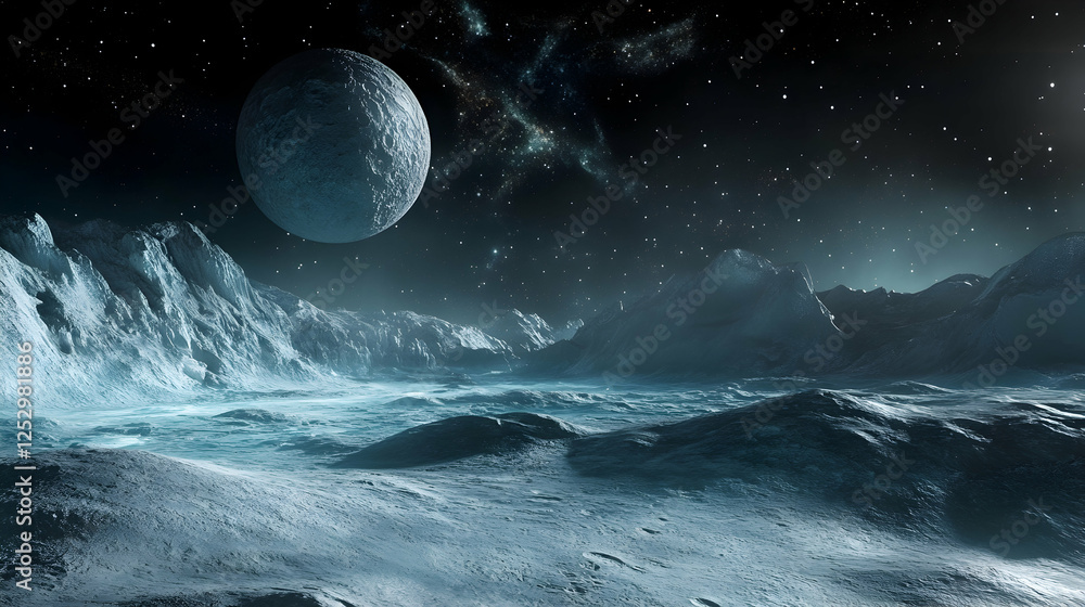 A breathtaking, sci-fi-inspired alien planet with icy landscapes under ...