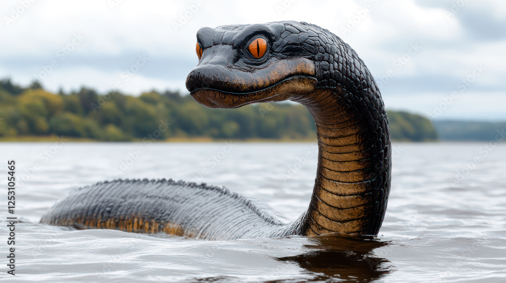 Loch Ness monster with long neck in lake Stock Photo | Adobe Stock