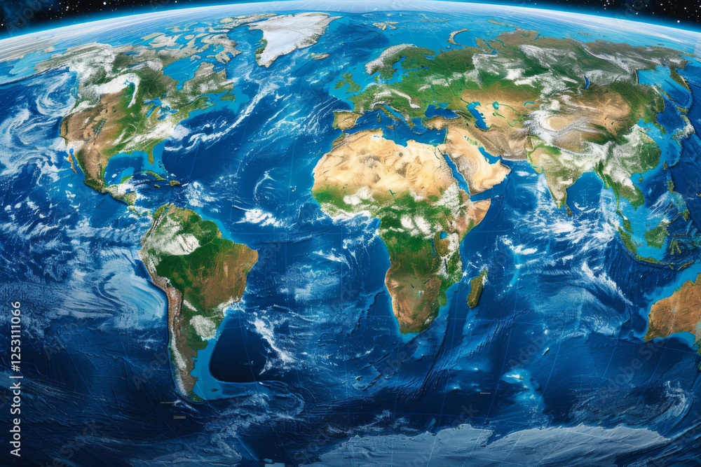 High-resolution image of Earth from space, showing detailed continents ...