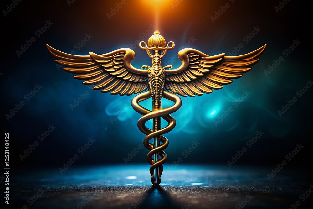 Silhouette Caduceus: Hermetic Symbol, Low Light, Serpent Staff, Medical ...