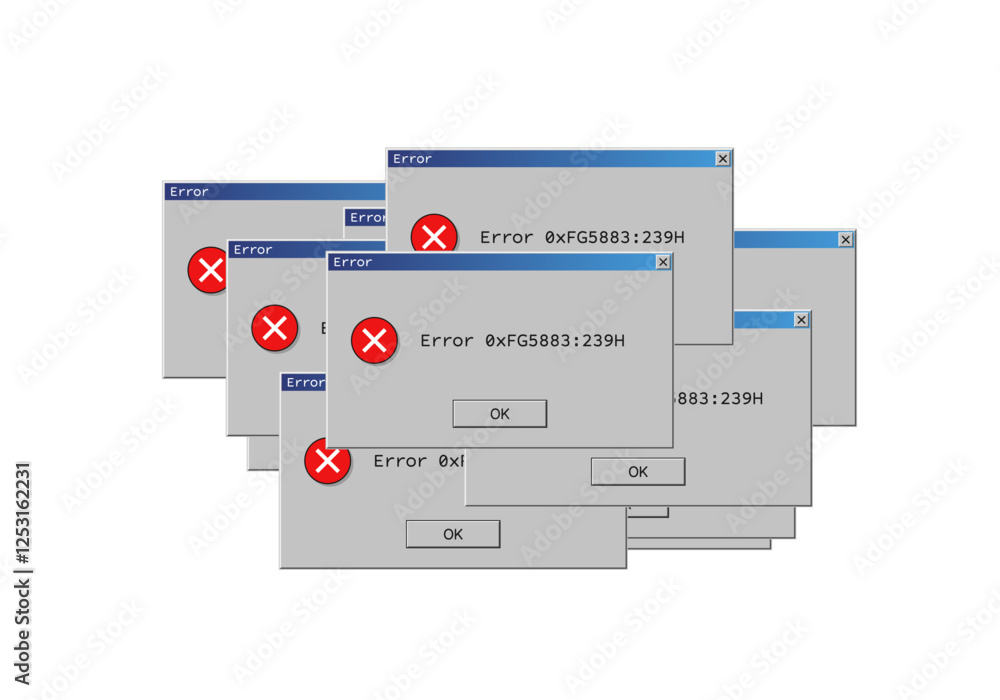 Operating system error warning. Retro user interface window. System information message. Vector ...