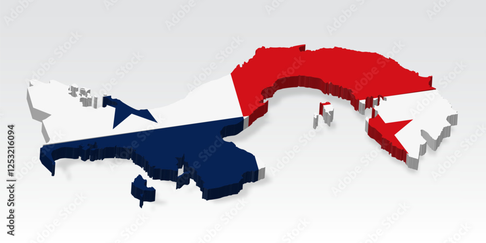 3D Panama map with flag. Three dimensional map of Panama with shadow ...