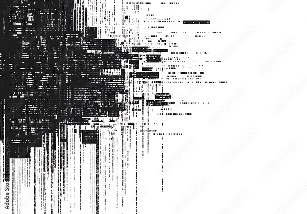 Horizontal distortion of broken video image on black background ...