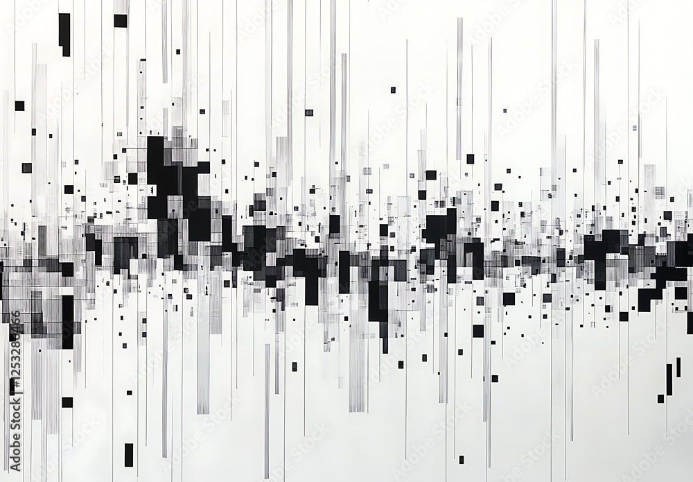 Horizontal distortion of broken video image on black background ...