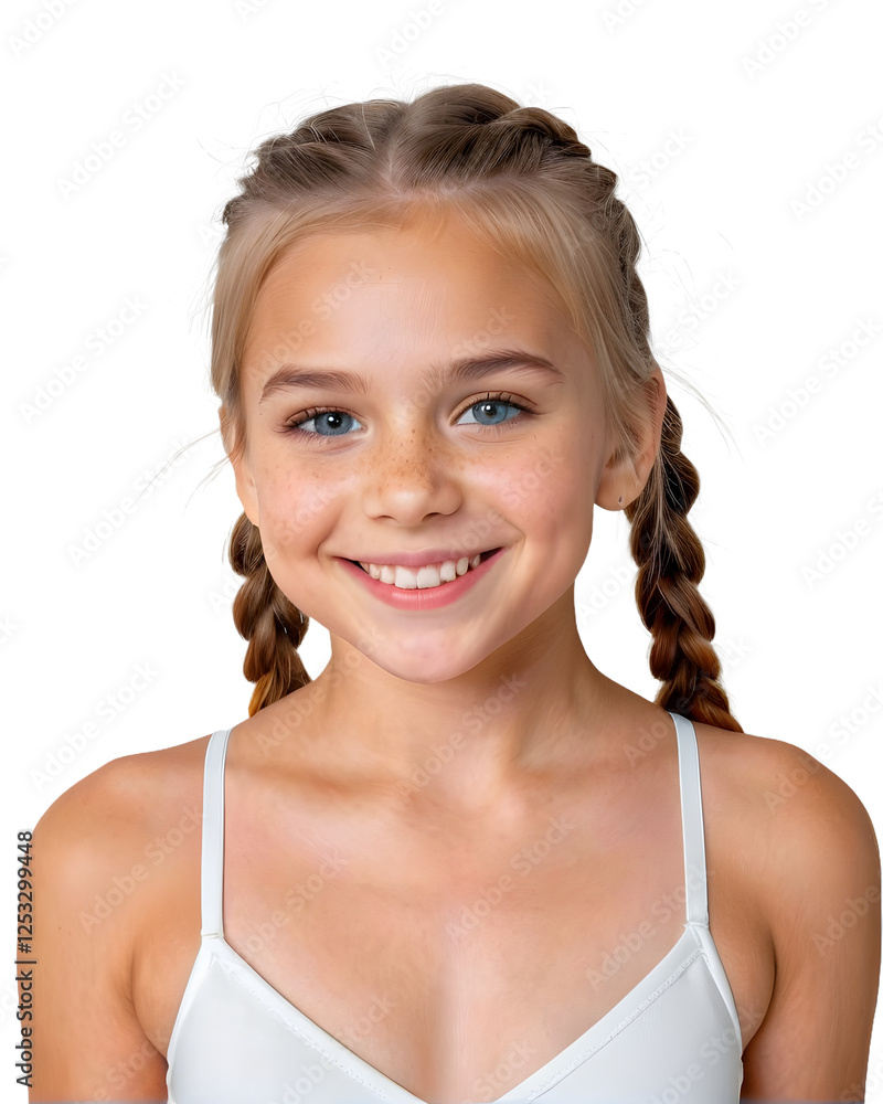 Young Girl Wearing A White Bra Smiling And Looking At The Camera