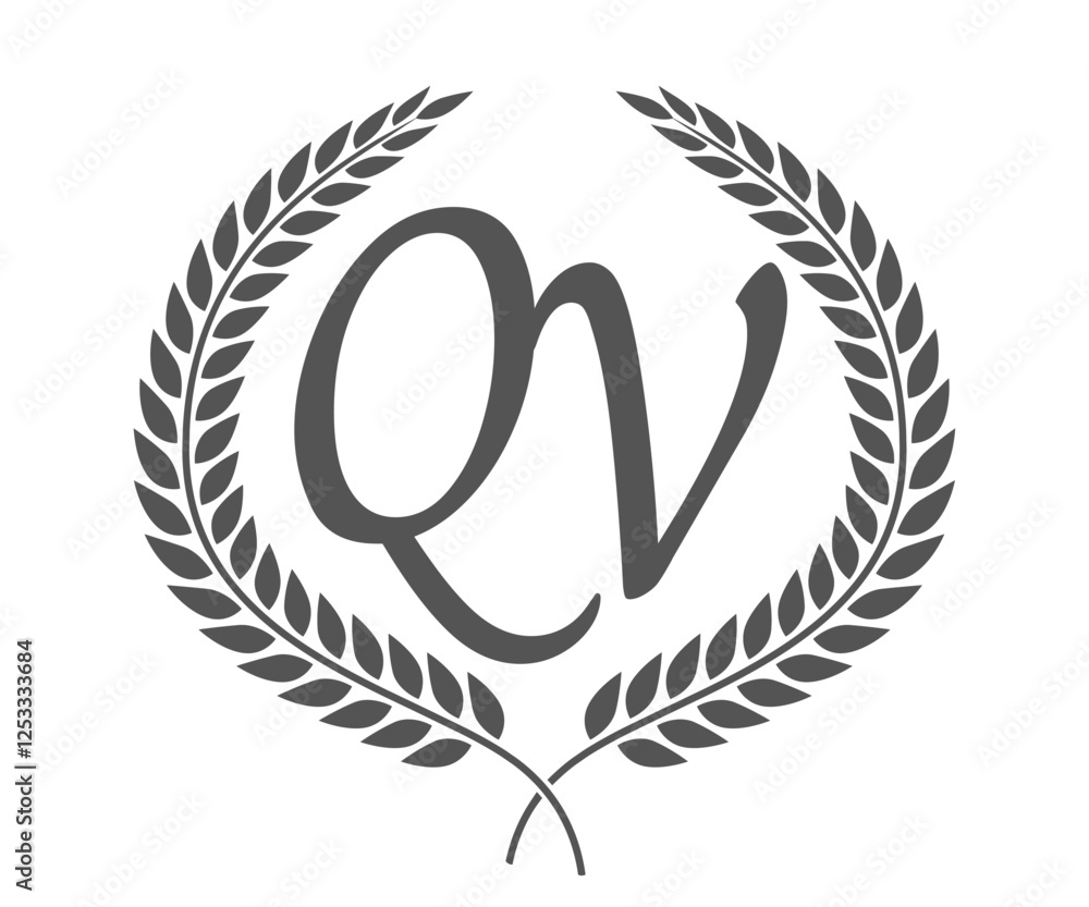 Initial letter Q and V, QV monogram logo design with laurel wreath ...