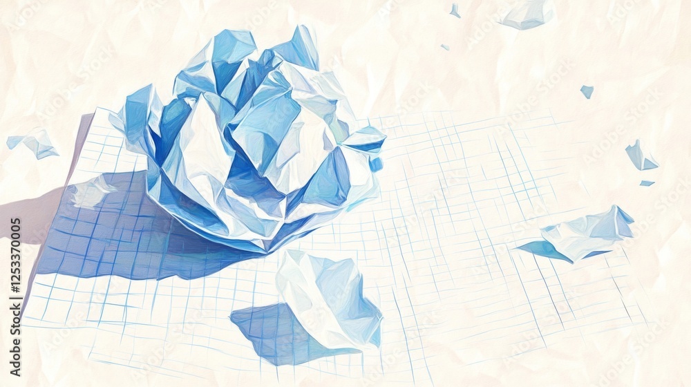 Crumpled blue checkered paper texture realisric vector illustration ...