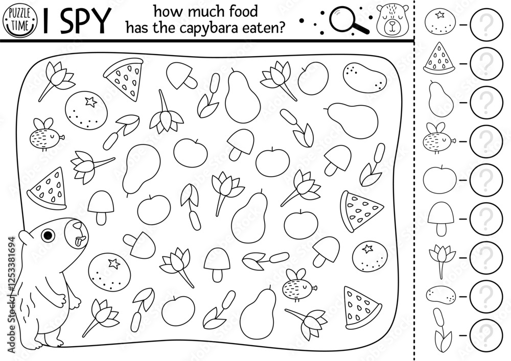 Stockvektorbilden Capybara black and white I spy game for kids ...