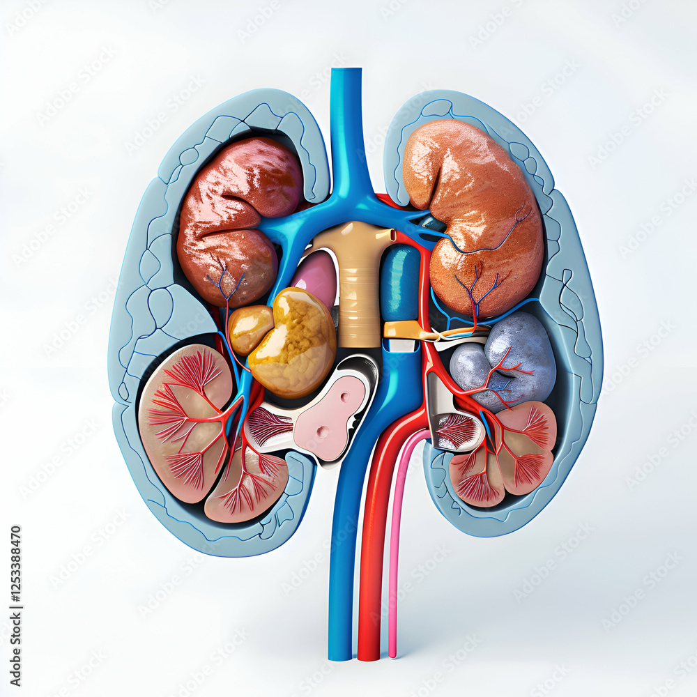 Detailed Cross Section of a Human Kidney. Anatomy and Physiology Stock ...