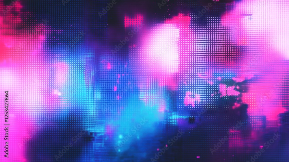 Abstract blue, mint and pink background with interlaced digital glitch ...