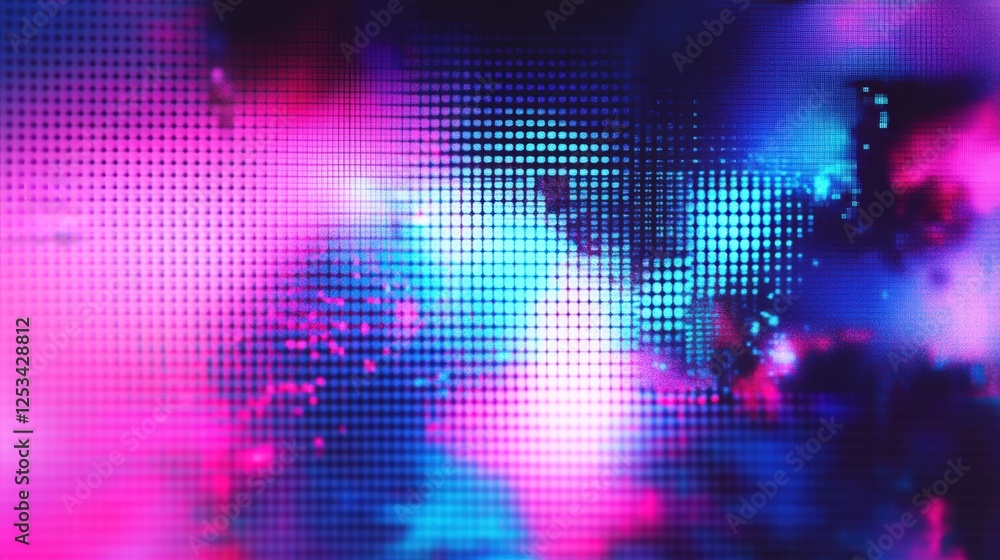 Abstract blue, mint and pink background with interlaced digital glitch ...