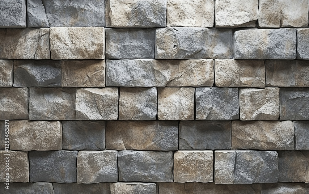 Stacked grey stone blocks with rough and textured surfaces creating a ...
