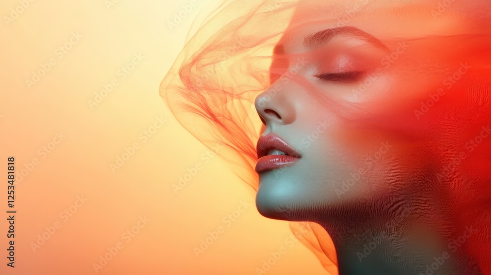 A mesmerizing woman shrouded in sheer red fabric, highlighting her ...