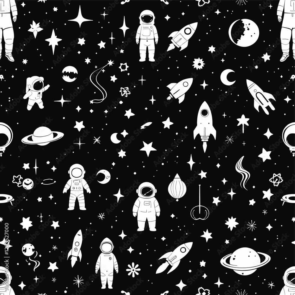 Various space-themed elements, including planets, stars, comets, and ...