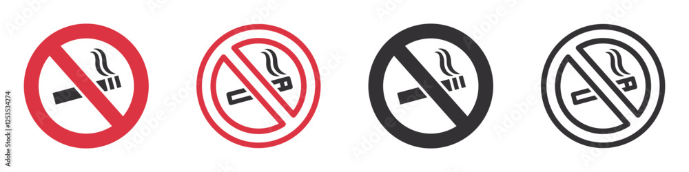 Set of no smoking signs. No smoking area warning sign, cigarette smoke ...