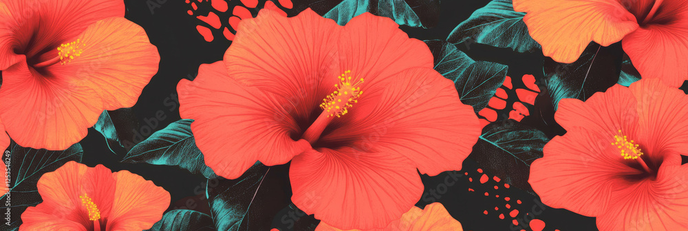 Seamless interlocking pattern of stylized hibiscus flowers with African ...