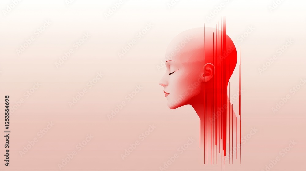 Woman's face with red contour lines, a visual guide to makeup ...