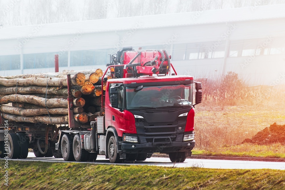 Logging truck loaded with timber on rural road Stock Photo | Adobe Stock