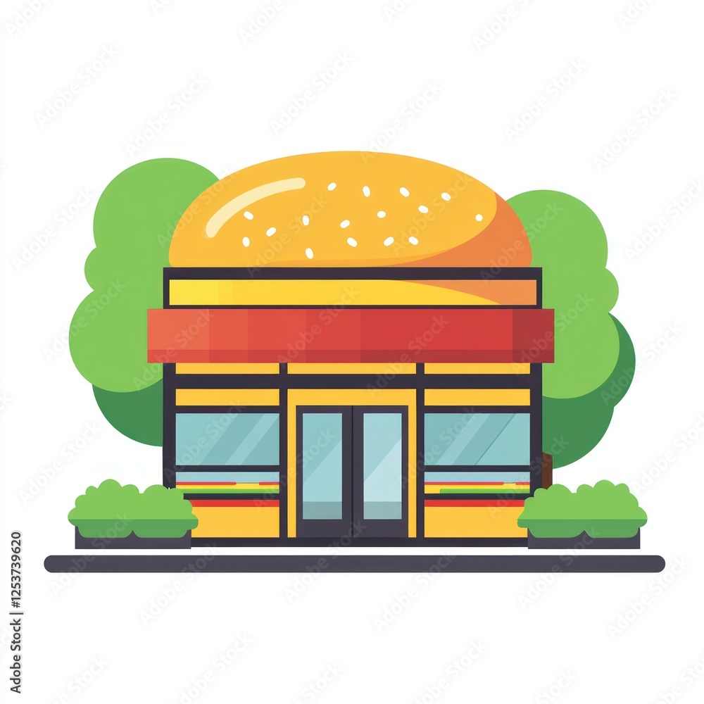 Cartoon burger restaurant facade, outdoor, simple design, for use in ...