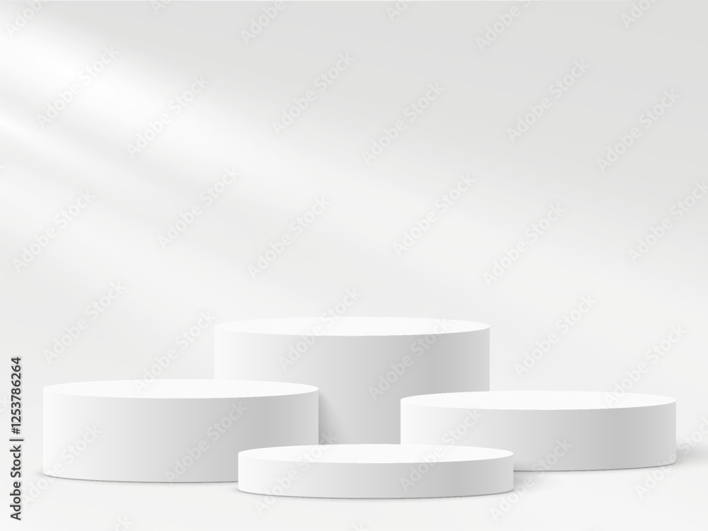 Circle podium and window light blur on white wall, column platform ...